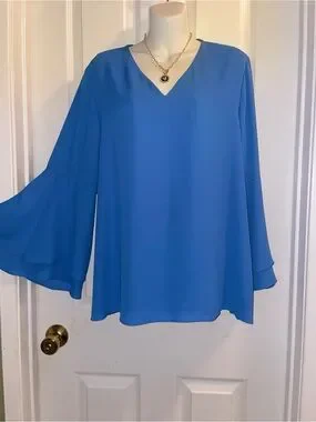 Alfani | Tops | Alfani Royal Blue Elegant Vneck Bell Sleeve Blouse ...